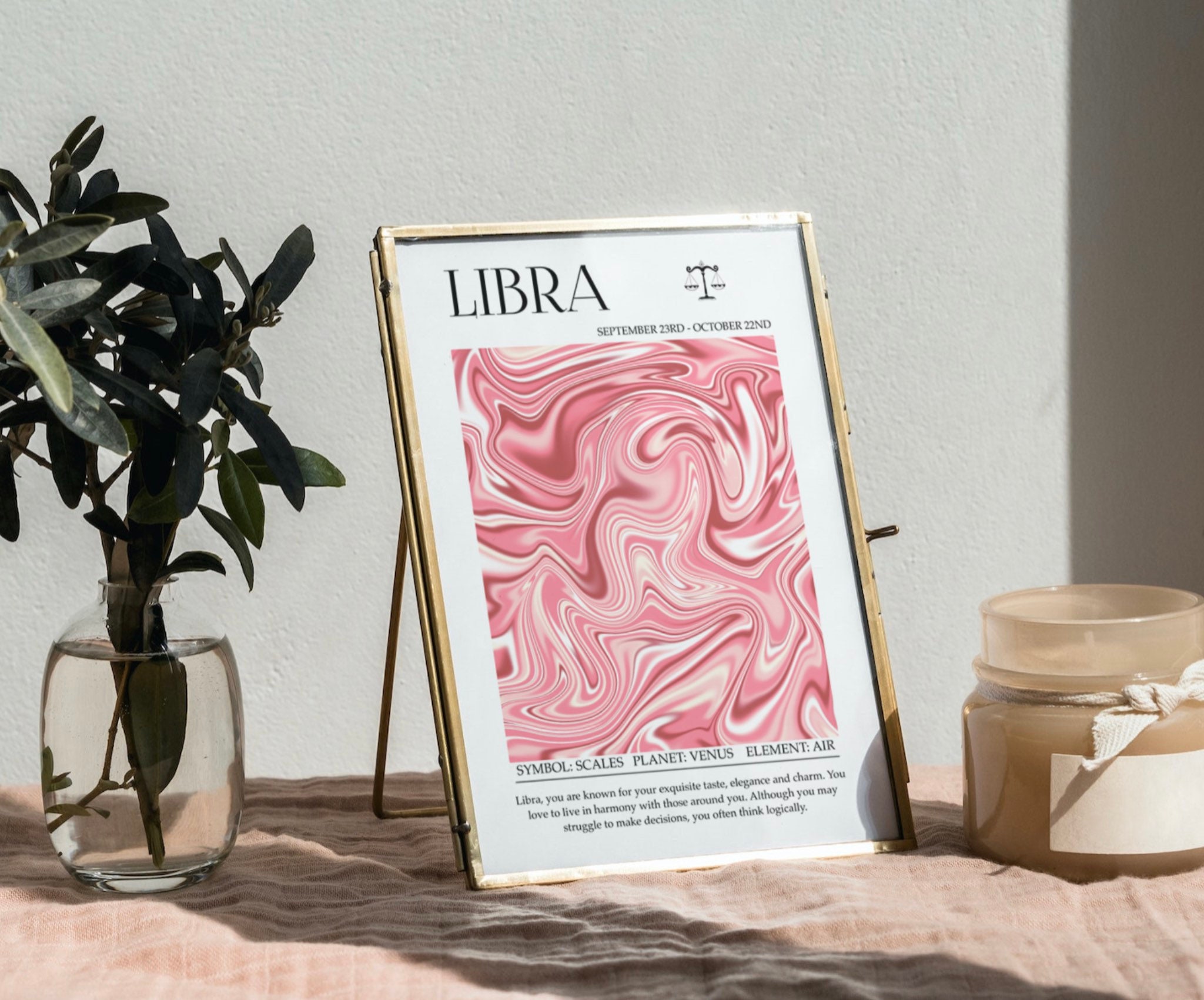 Libra Zodiac Art Print, Custom Background Astrology Print, Celestial ...