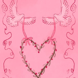 Vintage Doves Valentines Card 5x7inch, Valentines Greeting Card, Vintage Doves Card, Pink ...