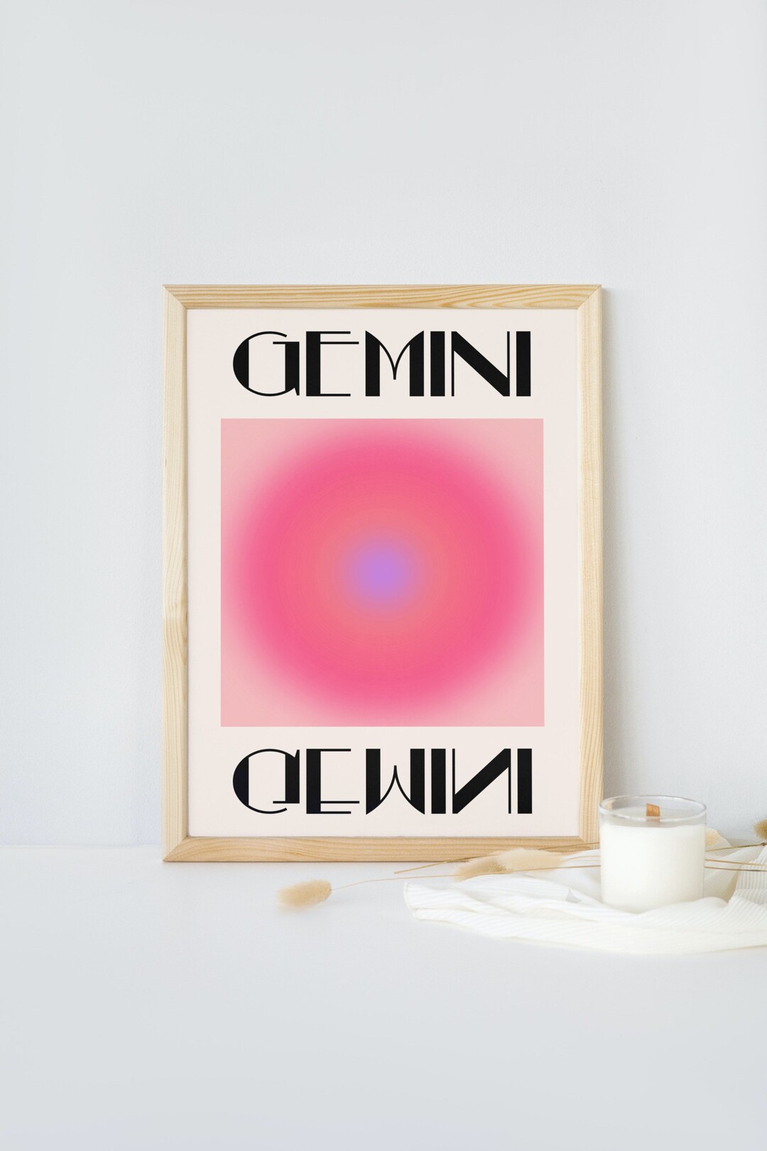 Gemini Zodiac Print, Pink Aura Gradient Background Print, Preppy Wall ...