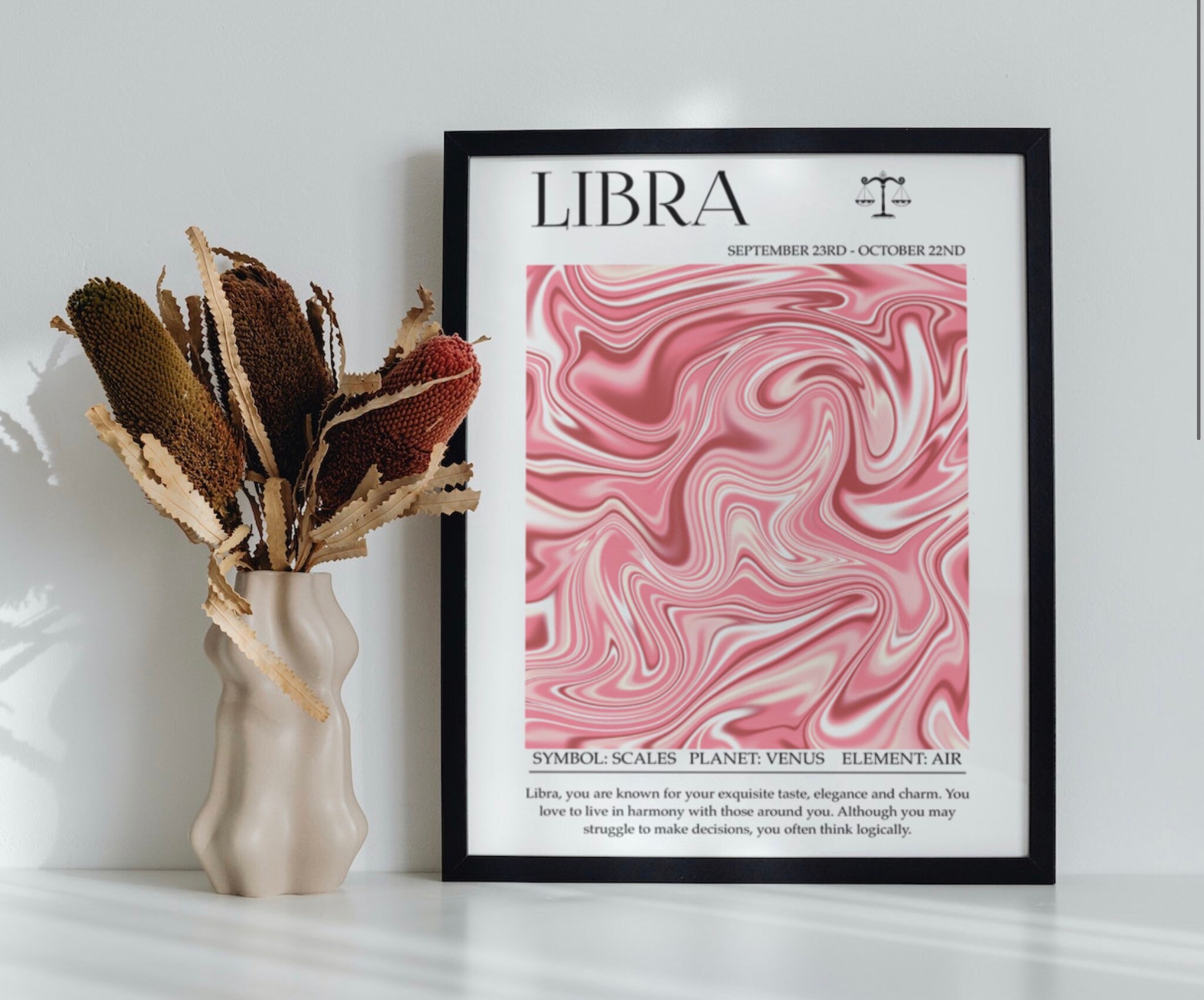 Libra Zodiac Art Print, Custom Background Astrology Print, Celestial ...