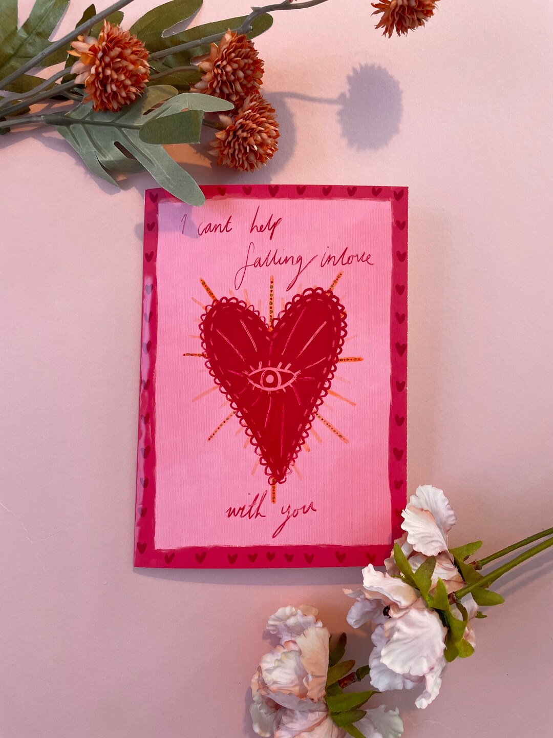 Vintage Valentines Card 5x7inch, Valentines Greeting Card, Vintage Heart Card, Pink Romantic ...