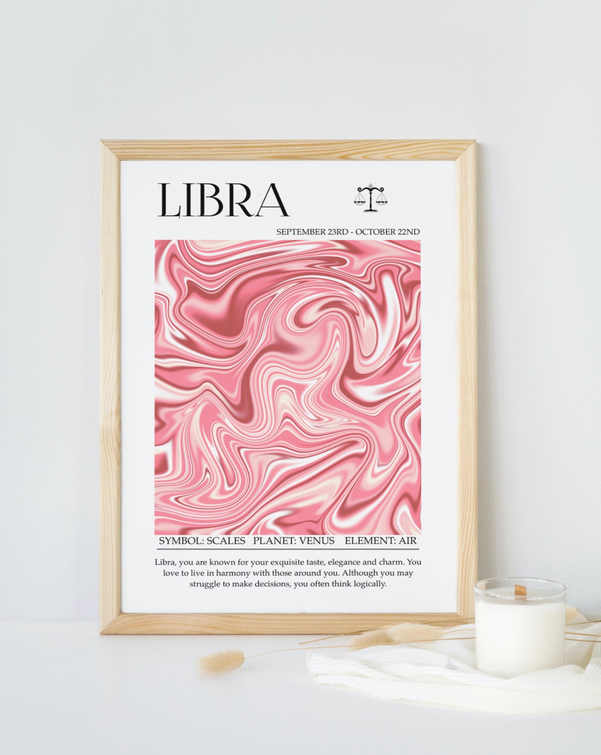 Libra Zodiac Art Print, Custom Background Astrology Print, Celestial ...