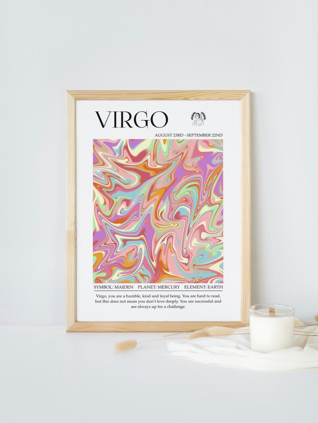 Virgo Zodiac Art Print, Custom Background Astrology Print, Zodiac Star ...
