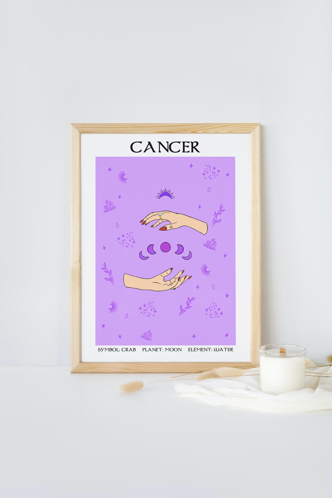 Cancer Witch Hands Zodiac Print, Custom Background Print, Witchy Wall ...