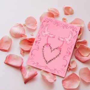 Vintage Doves Valentines Card 5x7inch, Valentines Greeting Card, Vintage Doves Card, Pink ...