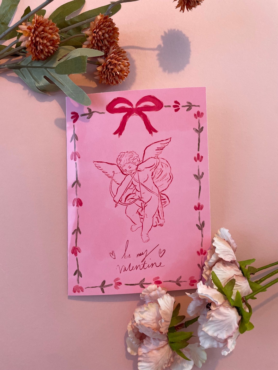 Vintage Cupid Valentines Card 5x7inch, Valentines Greeting Card ...