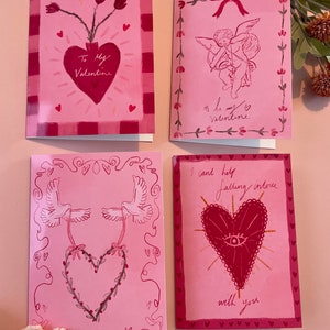 Vintage Cupid Valentines Card 5x7inch, Valentines Greeting Card, Vintage Cupid Card, Pink ...