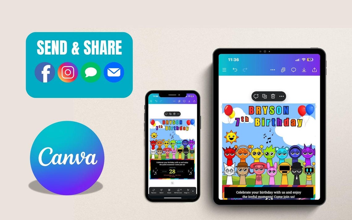 Customizable Sprunki Roblox Birthday Invitation | Colorful Printable ...