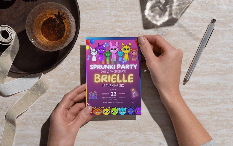 Customizable Sprunki Girls Pink Birthday Invitation | Colorful ...