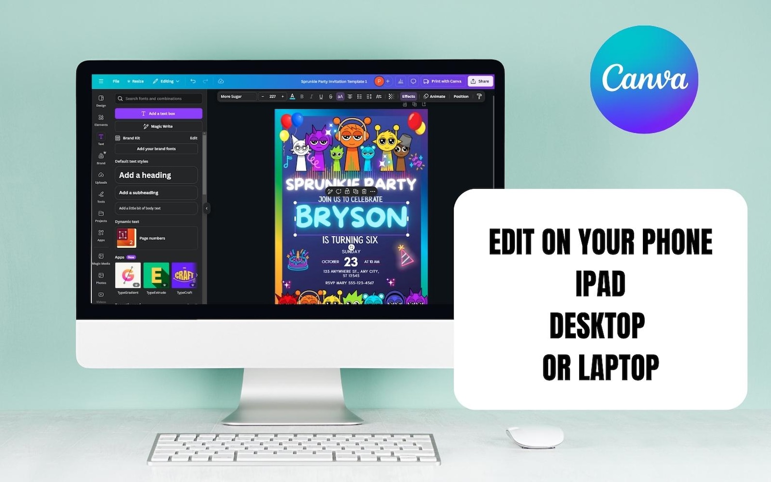 Sprunki Birthday Invitation – Canva Template| Kids Birthday Invite ...