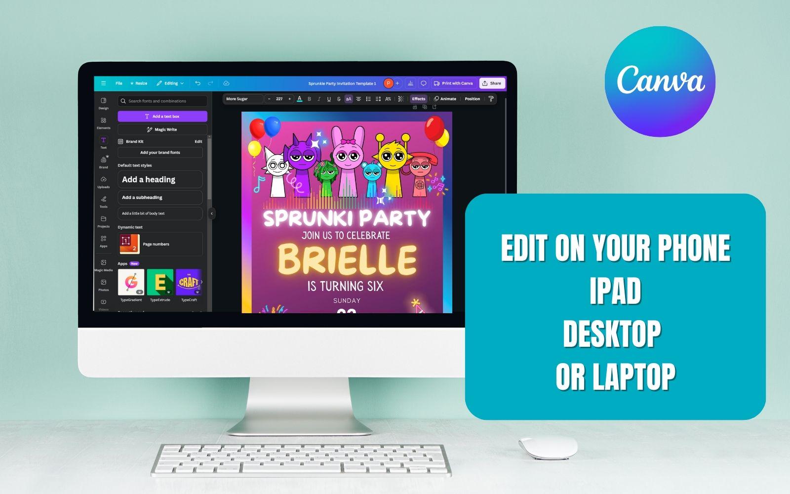 Customizable Sprunki Girls Pink Birthday Invitation | Colorful ...