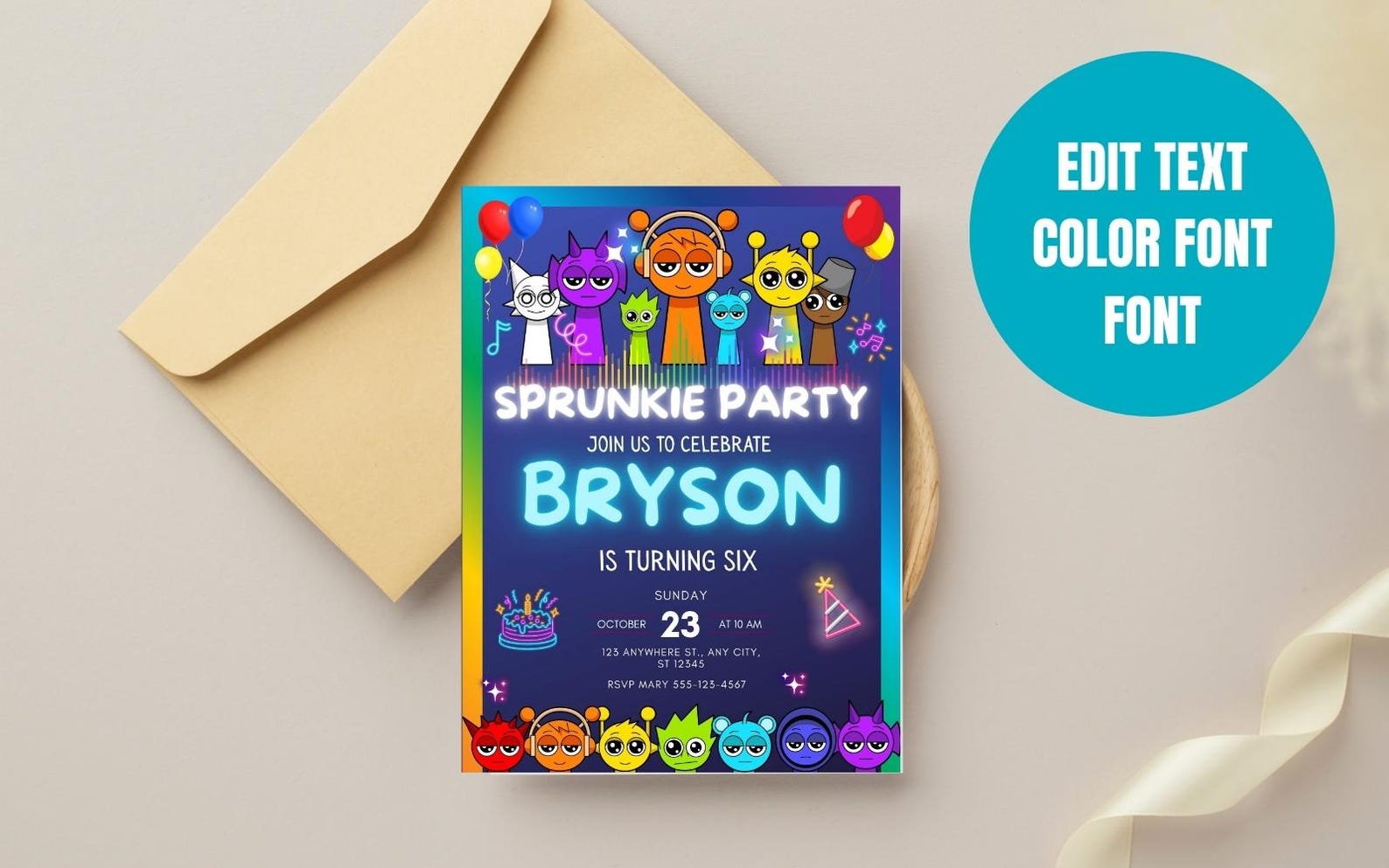 Sprunki Birthday Invitation – Canva Template| Kids Birthday Invite ...