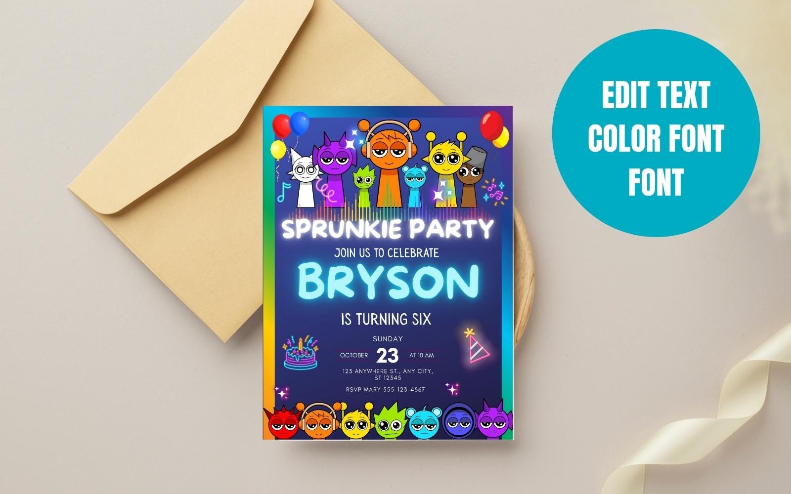 Sprunki Birthday Invitation – Canva Template| Kids Birthday Invite ...