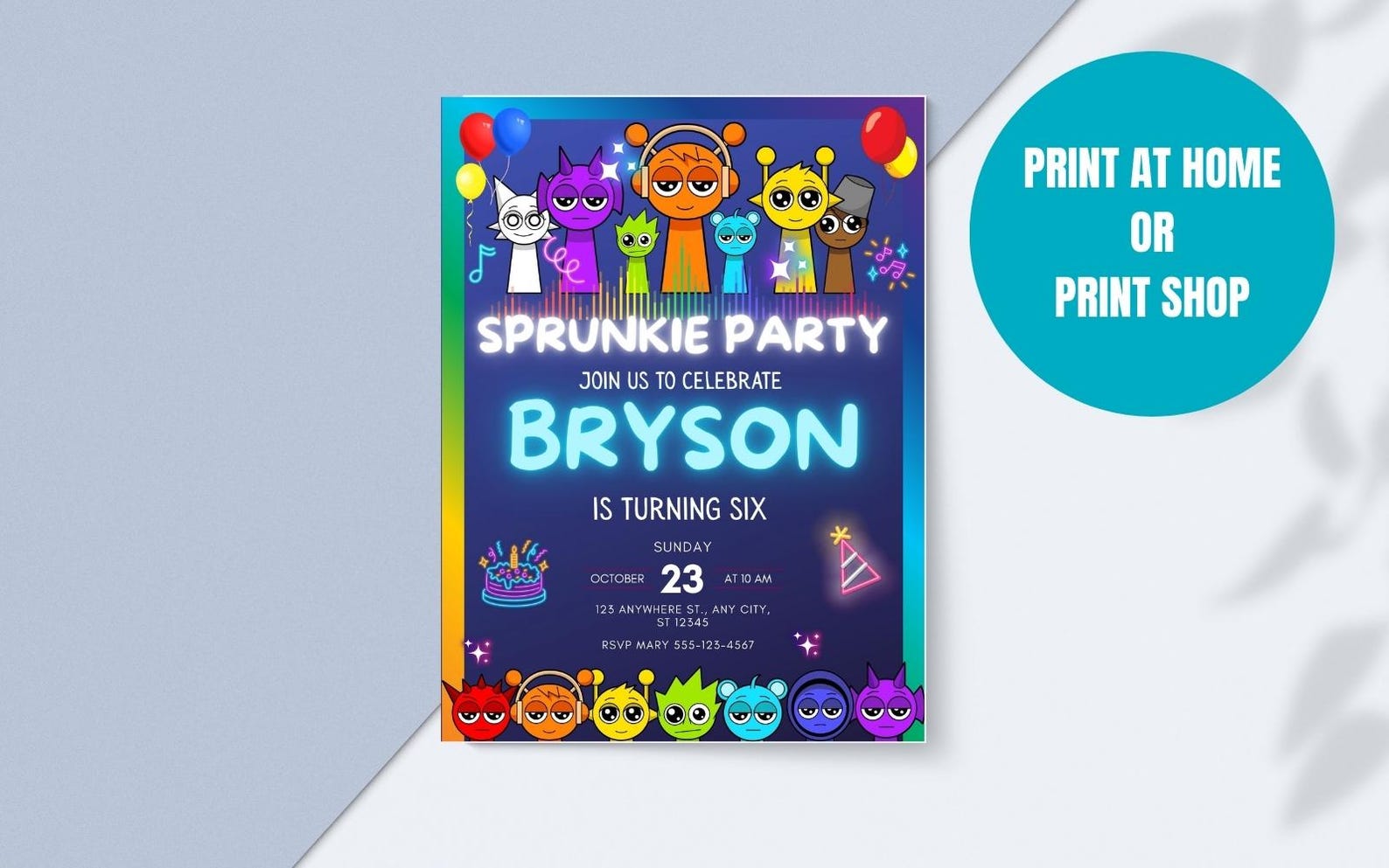 Sprunki Birthday Invitation – Canva Template| Kids Birthday Invite ...