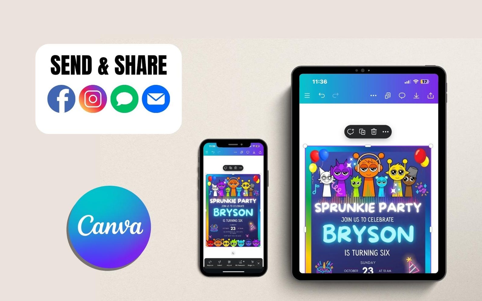 Sprunki Birthday Invitation – Canva Template| Kids Birthday Invite ...