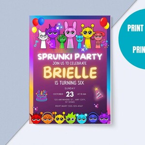 Customizable Sprunki Girls Pink Birthday Invitation | Colorful ...