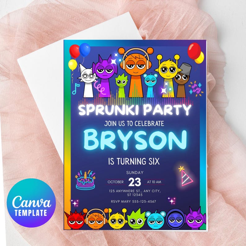 Sprunki Birthday Invitation – Canva Template| Kids Birthday Invite ...