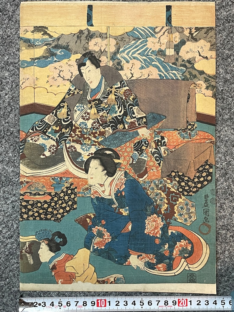 Ukiyo-e Japanese Woodblock Woodcut Print Kabuki "sakura Folding Screen ...