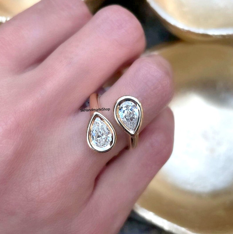 Bypass Style Double Stone Ring, 9x7 MM Pear Cut Moissanite Diamond ...