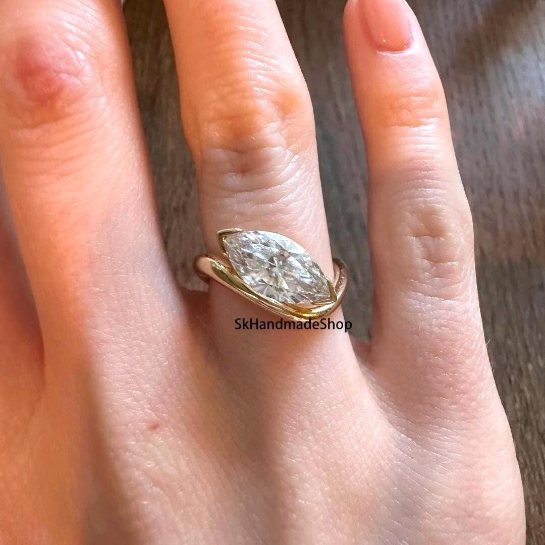 Offset Diamond Ring, 2.50 CT Marquise Cut Moissanite Solitaire Ring ...
