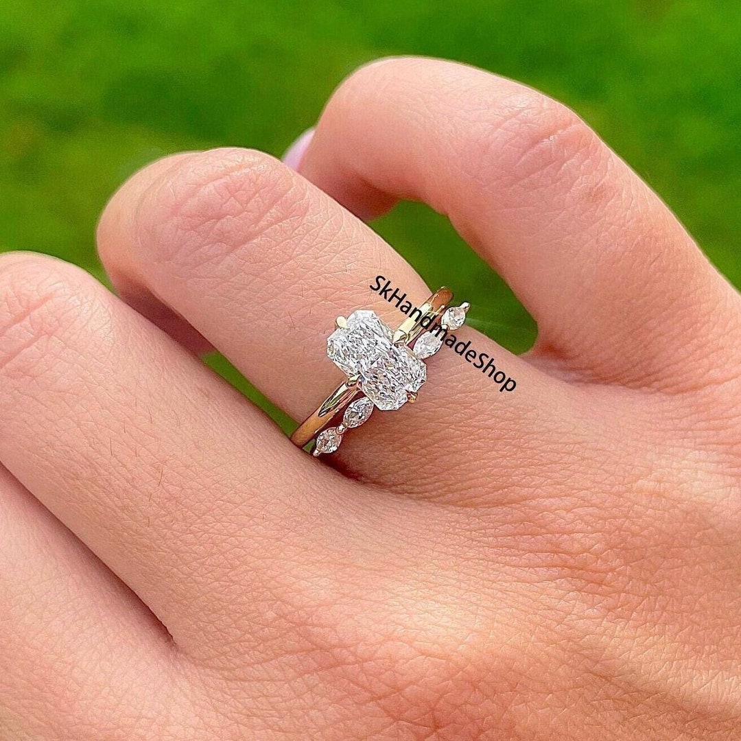 5 CT Radiant Cut Moissanite Compass Prong Set Ring, 18k Yellow Gold ...