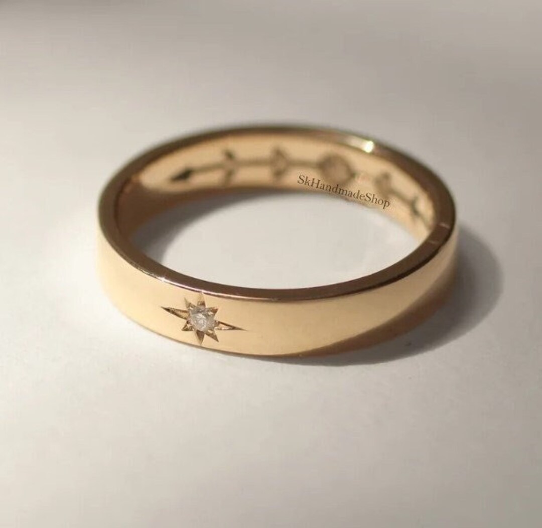 Traditional Starburst Engraving and Moon Phase Engraved Inside the Ring, A Simple Band in 14k ...