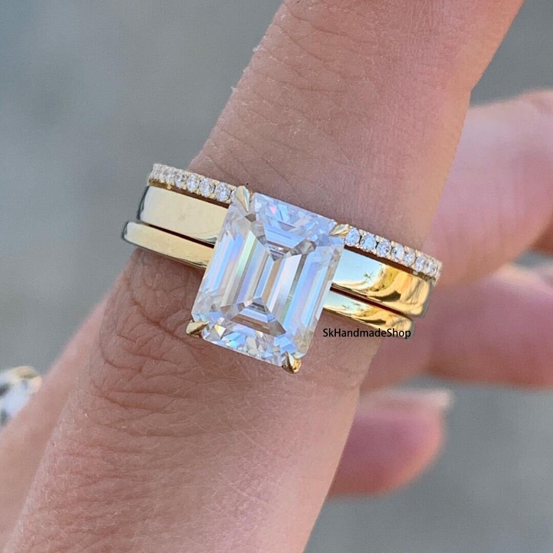 Trendy 10x8 Mm Emerald Cut Moissanite Solitaire Ring Matching - Etsy