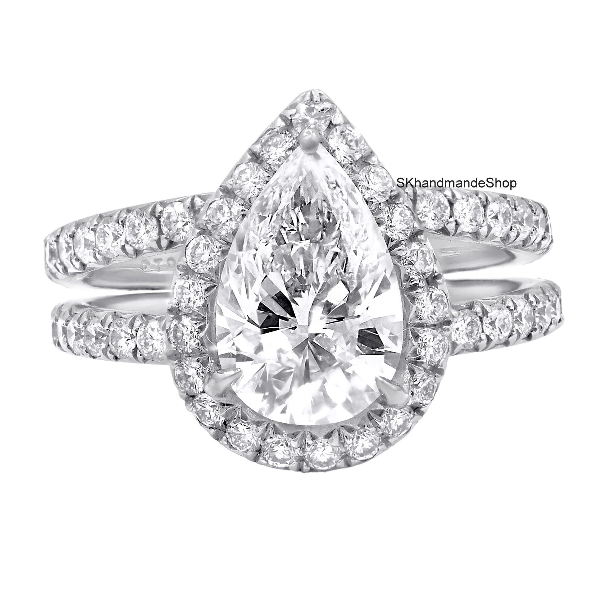 Double Shank 10K/14K/18K White Gold Ring 2.50 Ct Pear Cut | Etsy