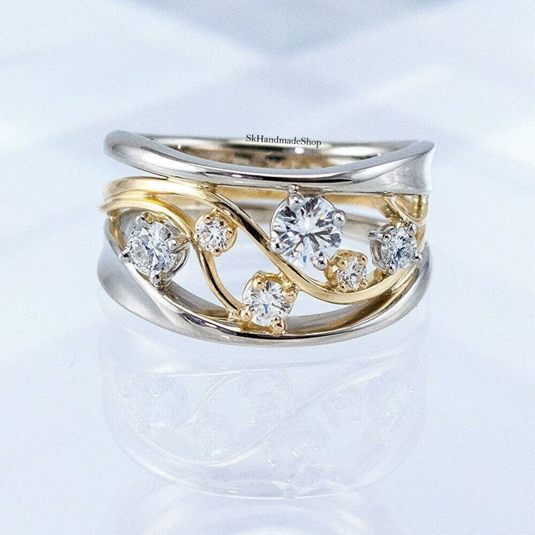 Two-tone Highway Interlocking Wedding Ring Round Cut - Etsy