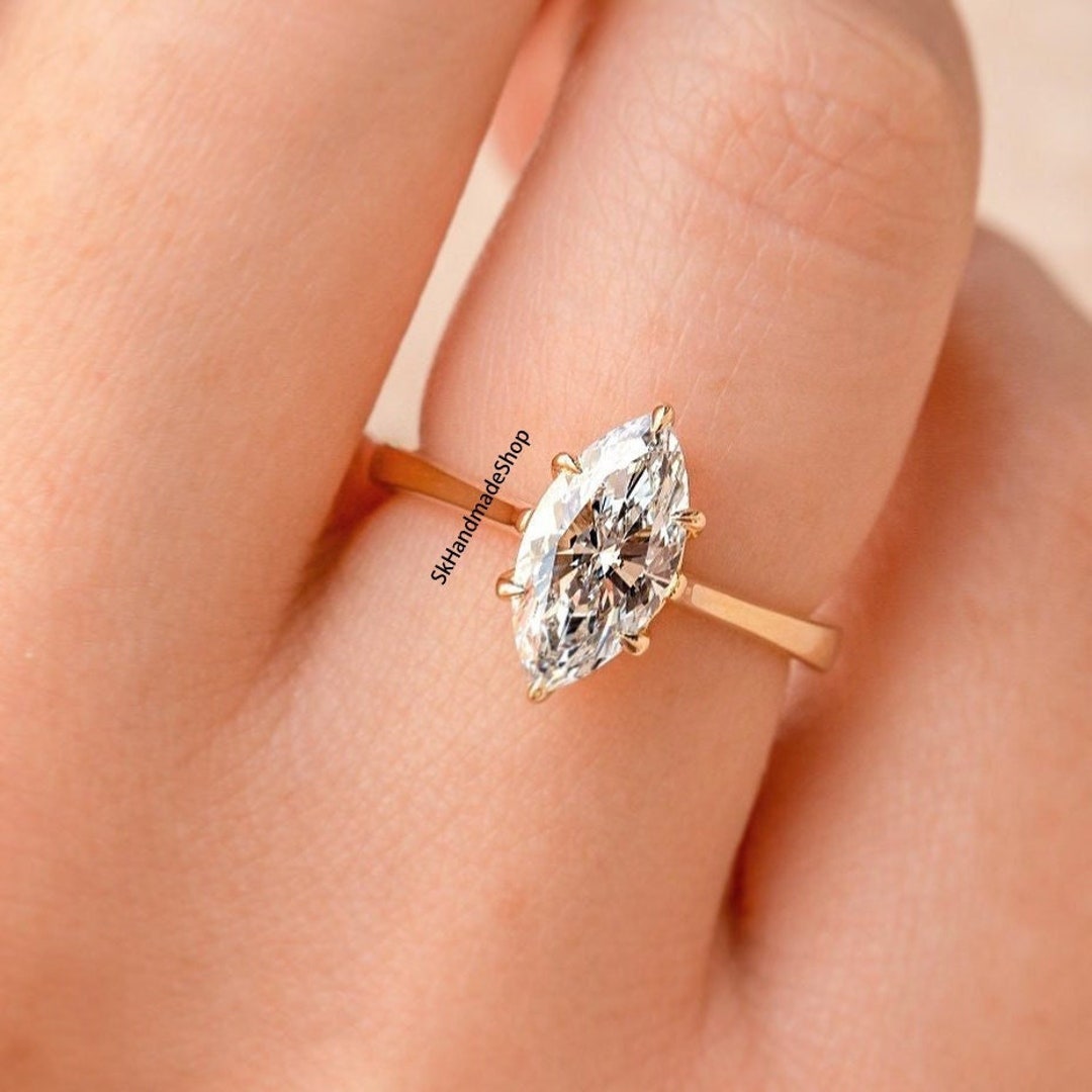 Cathedral Shank Ring, 1.50 CT Marquise Cut Moissanite Anniversary Ring ...