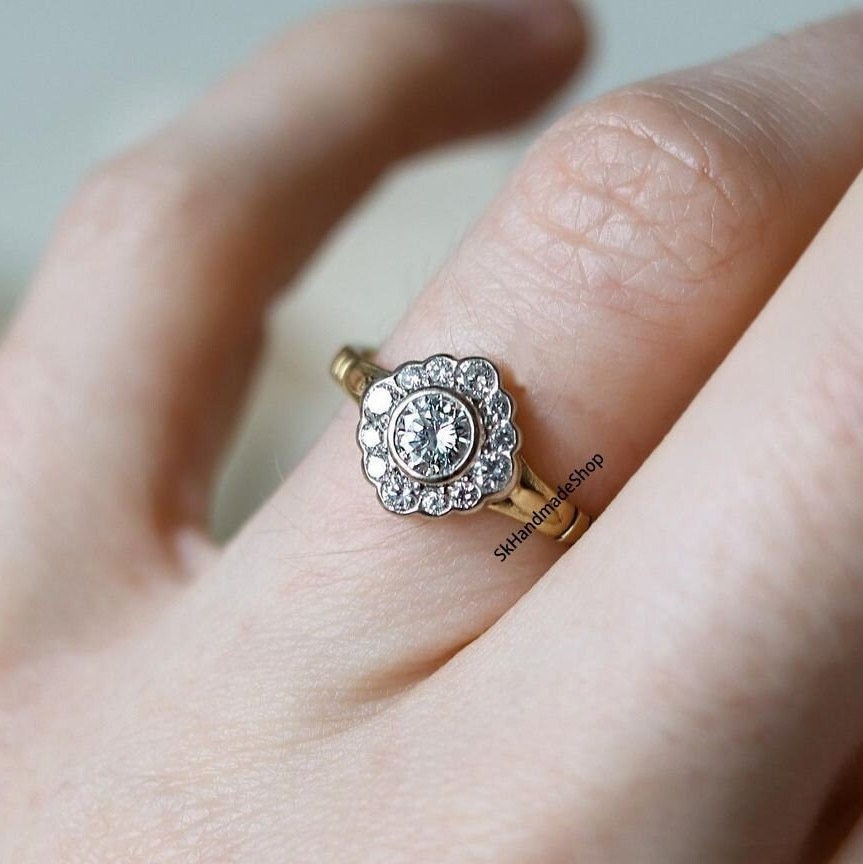 Bezel Set Round Cut Moissanite Ring Gorgeous Vintage Inspired - Etsy