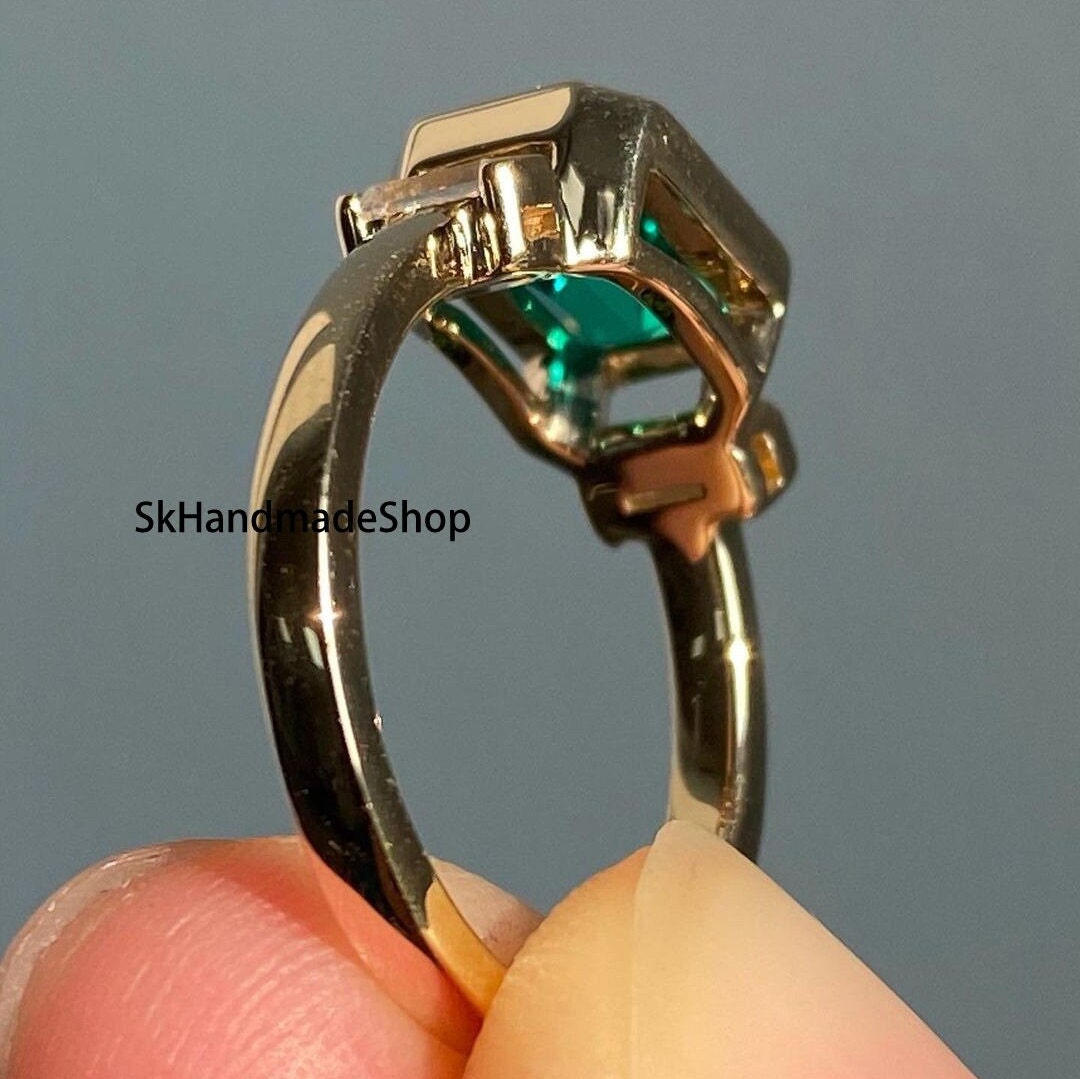 Bezel and Half Bezel Set Ring Side Baguette Stone With Solid - Etsy