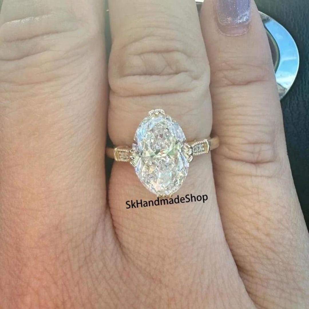 Compass Fishtail Prong Set Ring, 10k Yellow Gold Bridesmaid Ring, 4.50 ...