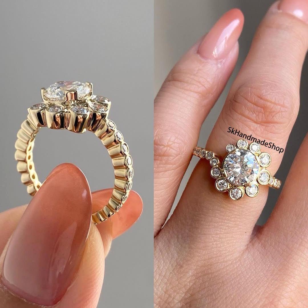 14k Yellow Gold Proposal Ring, Classic 2.75CT Round Cut Moissanite ...