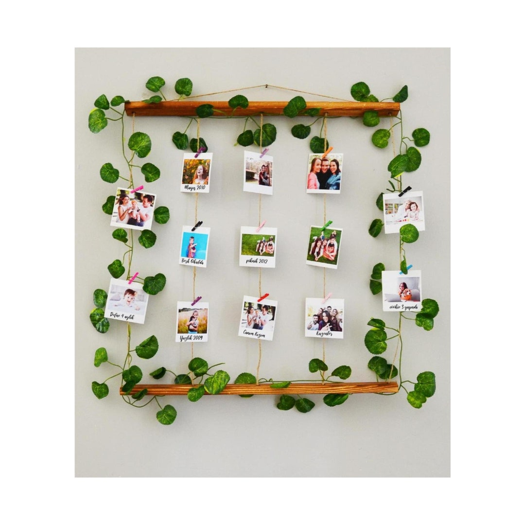 Wooden Photo Board, Wooden Picture Holder With Ivy, Photo Hanger Memo ...