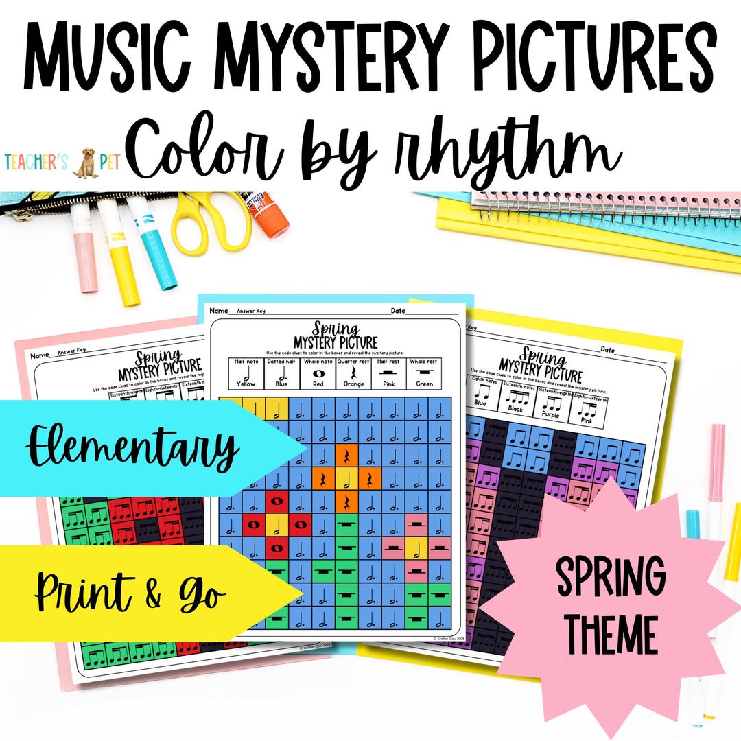 Spring Music Mystery Picture Worksheets | Color by Rhythm | Notes ...