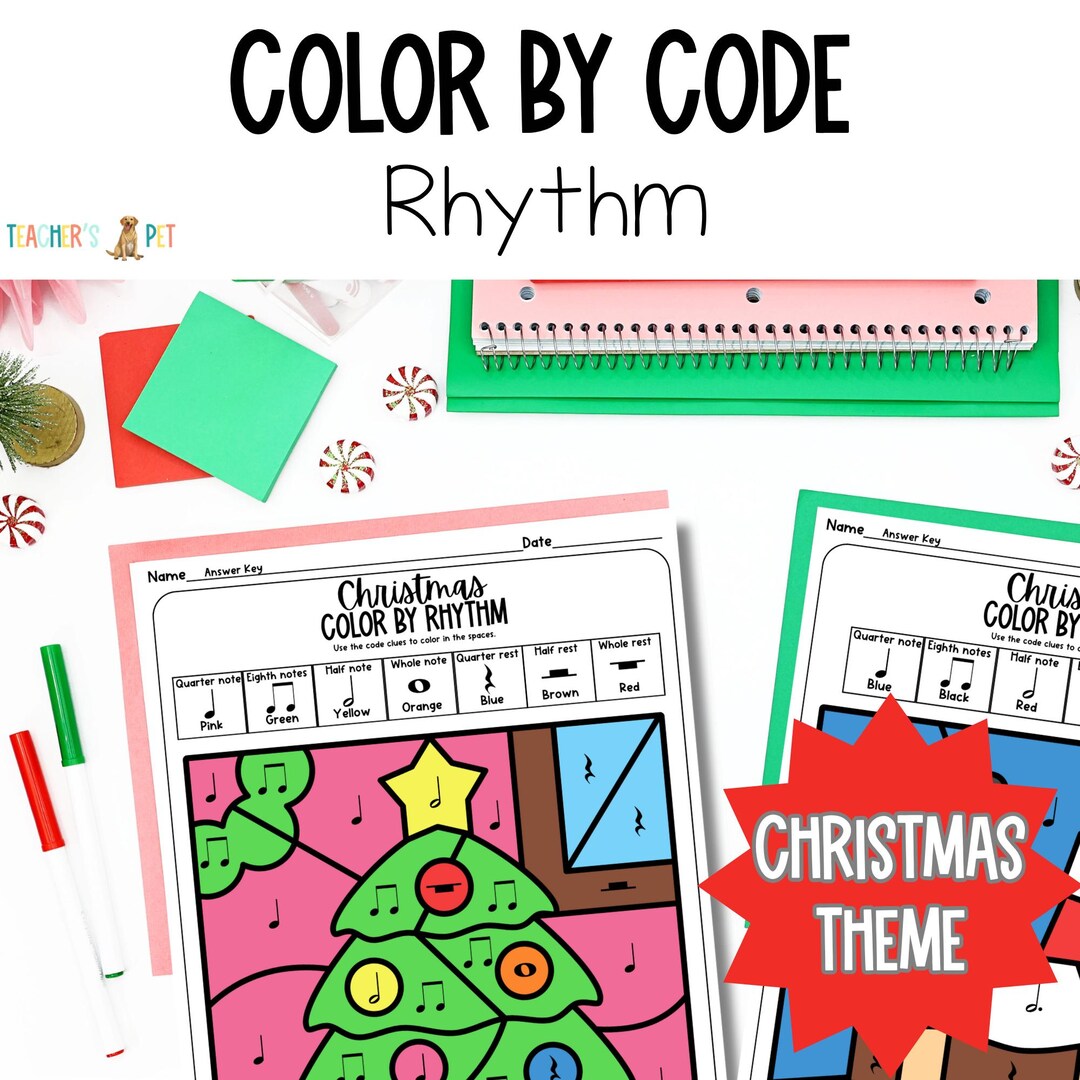 Christmas Music Color by Rhythm Worksheets | Notes, Rests | Sub Plans ...