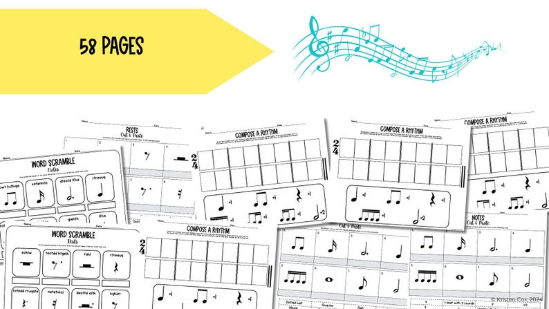 Elementary Music-rhythm Worksheets-print & Go Sub Plans-centers ...