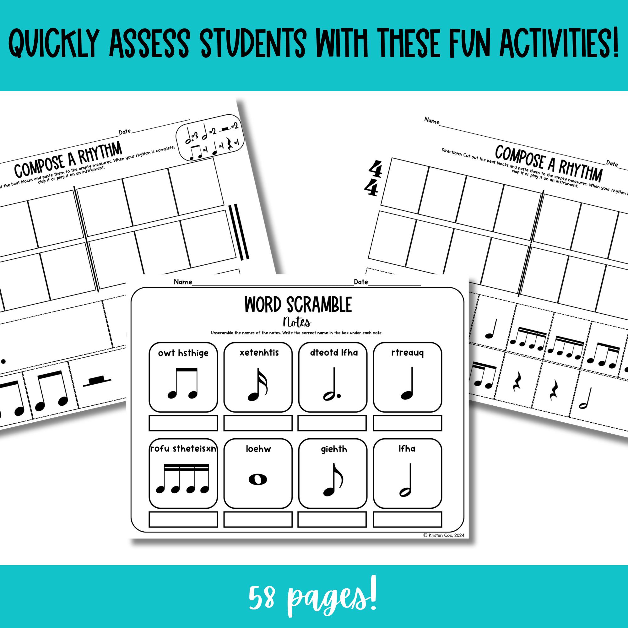 Elementary Music-rhythm Worksheets-print & Go Sub Plans-centers ...