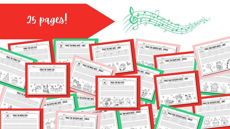 Elementary Music Tracing and Coloring Notes, Rests, Clefs Christmas ...