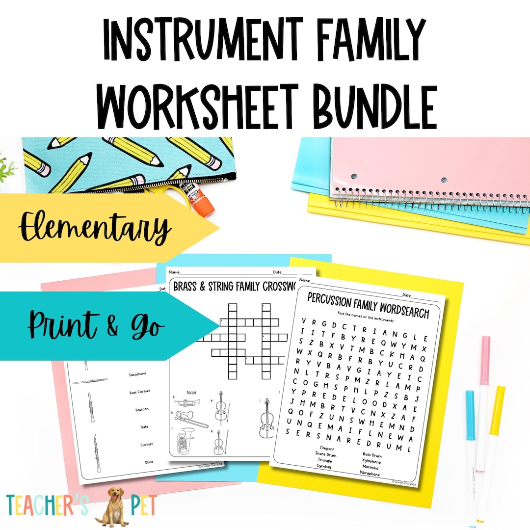 Elementary Music - Instrument Family Worksheets - Print and Go Sub ...