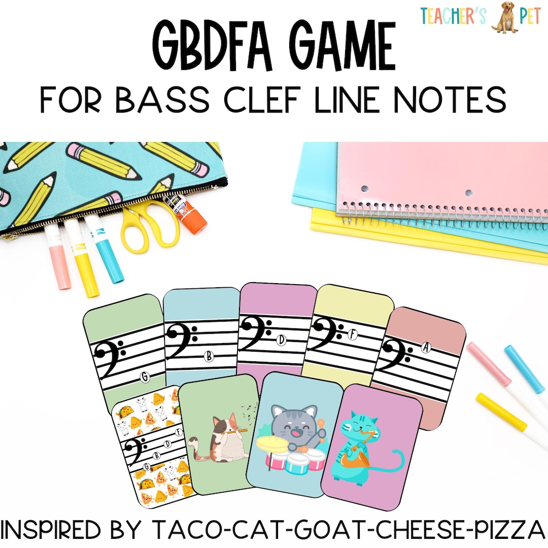 Elementary Music Game for Bass Clef Line Notes - Sub Plans, Centers ...
