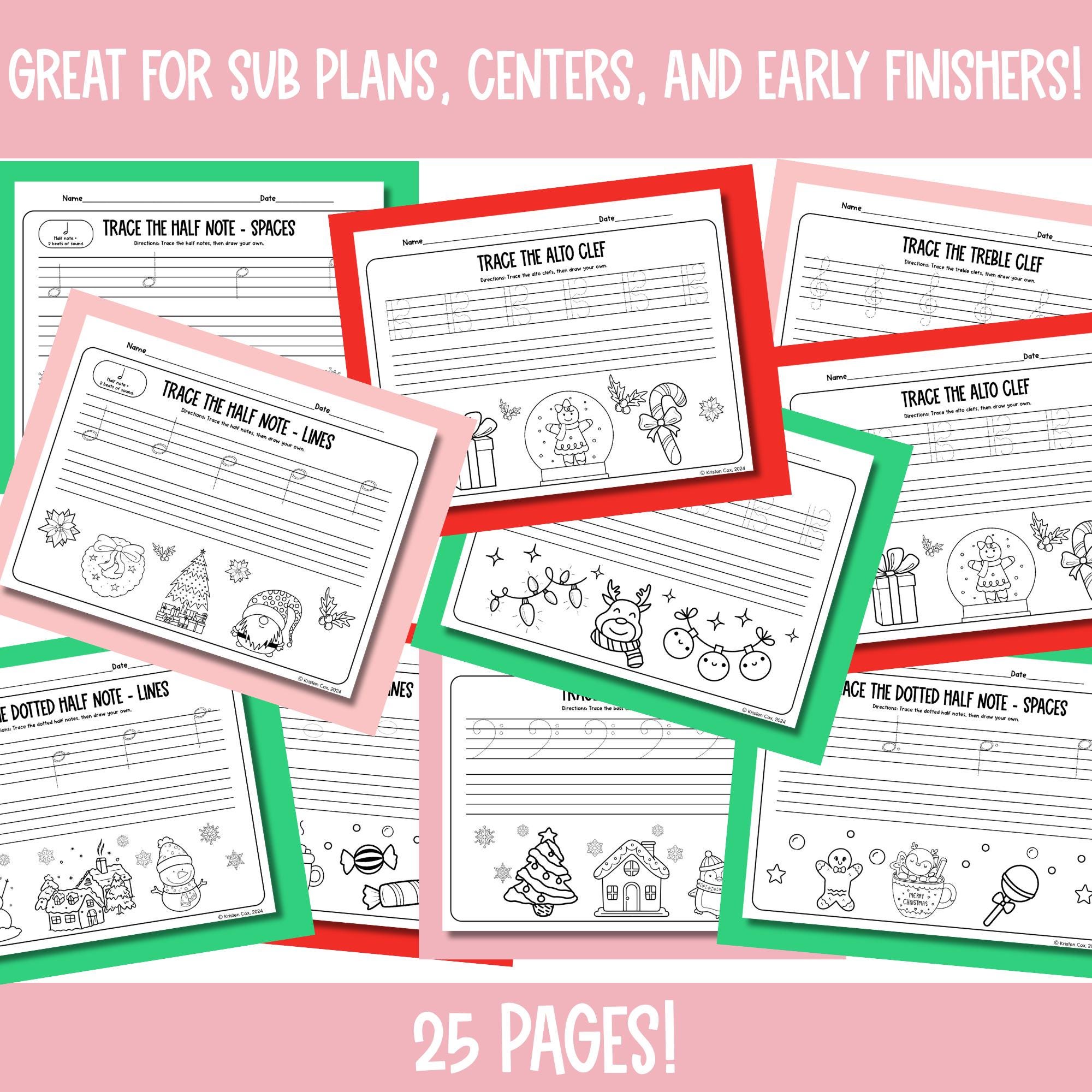 Elementary Music Tracing and Coloring Notes, Rests, Clefs Christmas ...