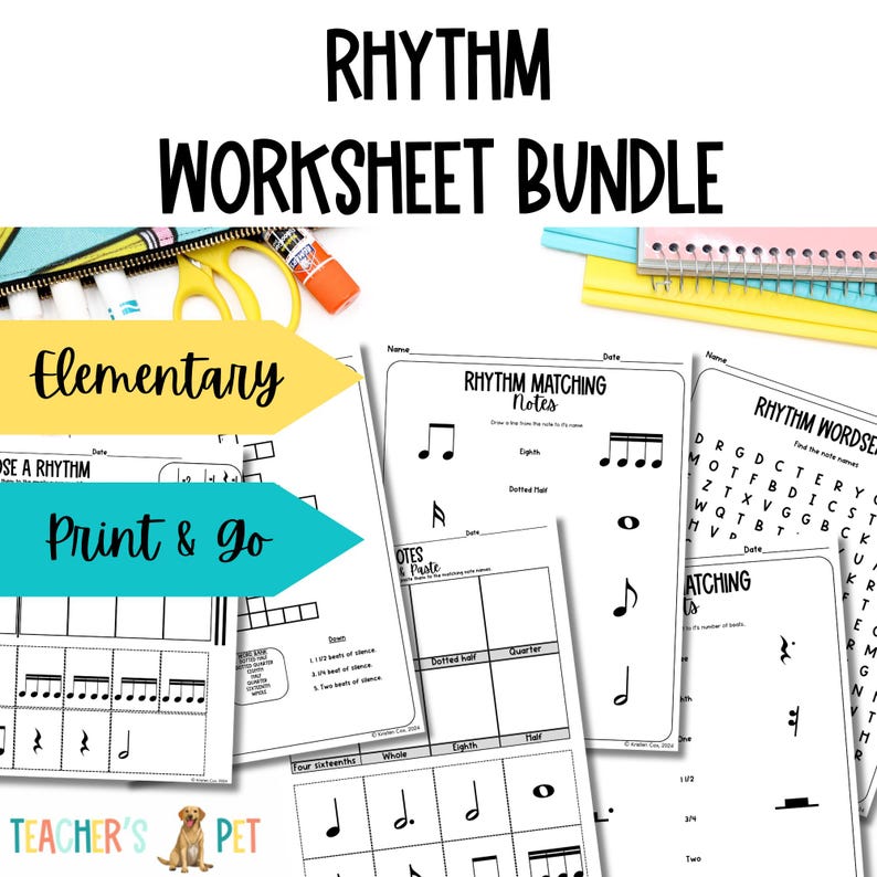 Elementary Music-rhythm Worksheets-print & Go Sub Plans-centers ...