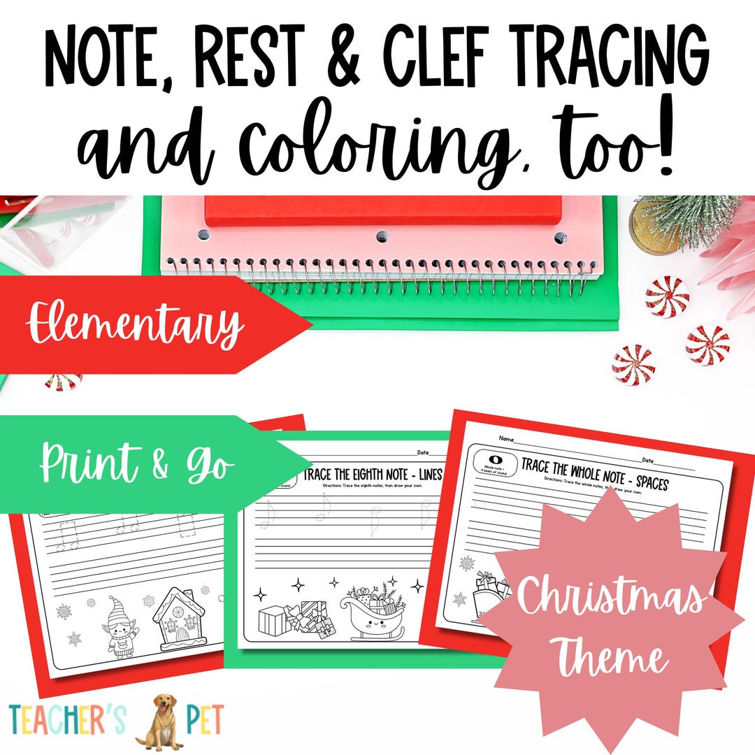 Elementary Music - Tracing and Coloring - Notes, Rests, Clefs ...