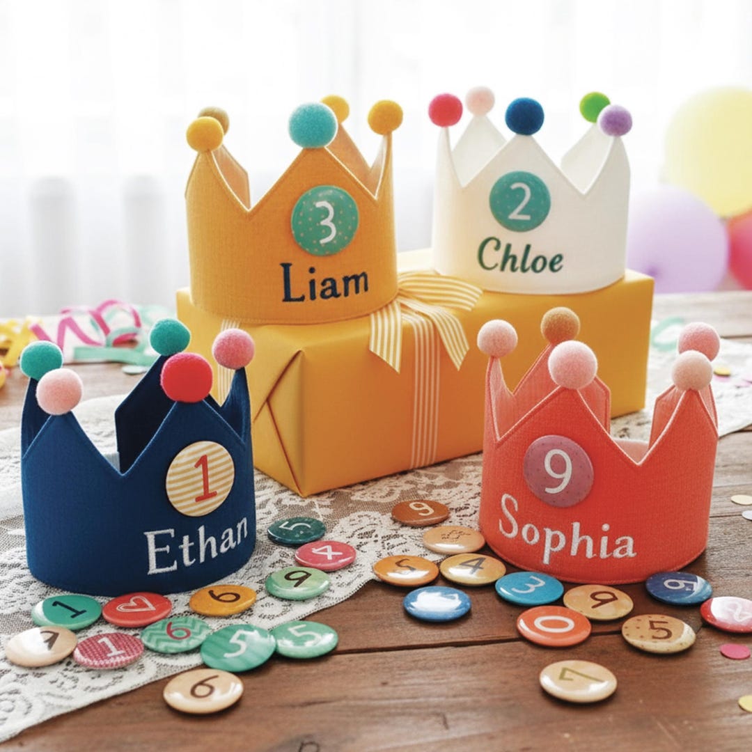 Personalized Reusable Birthday Crown Hat – Custom Name Fabric Party ...