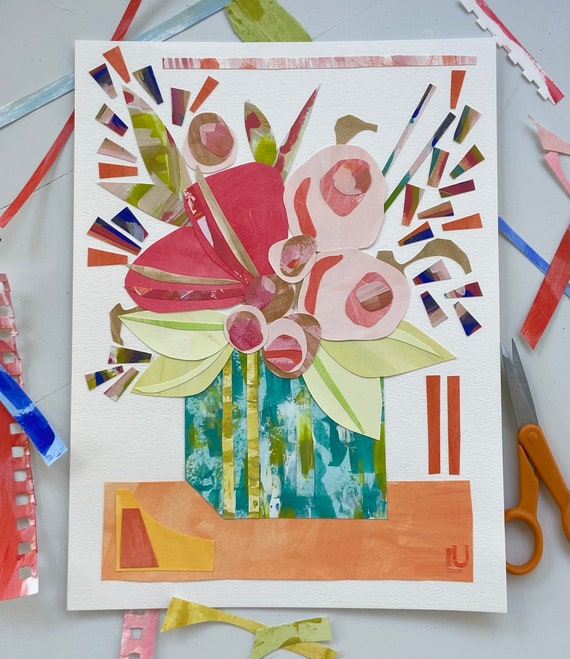 ORIGINAL Collage-handmade Floral Art-abstract Floral Collage - Etsy