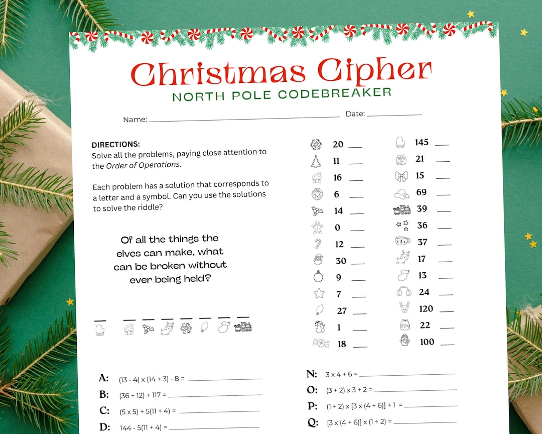 Christmas Worksheet No Prep Order of Operations Math Practice Cipher ...