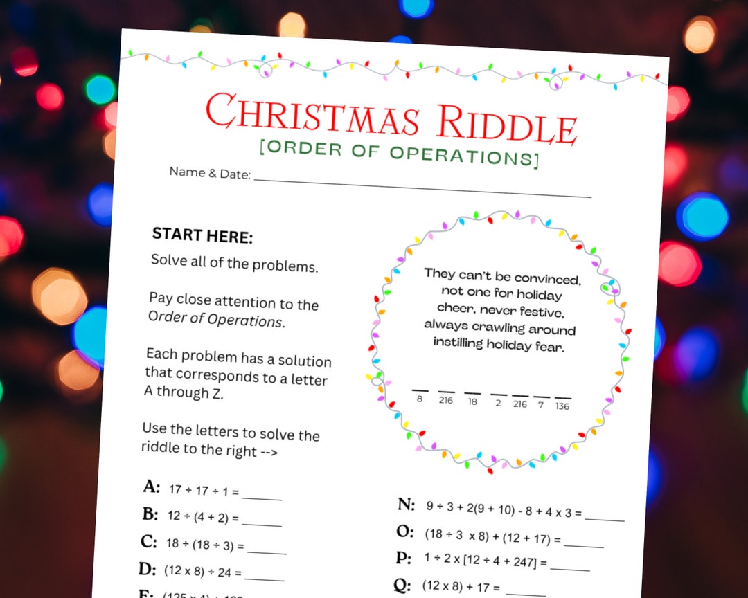 Christmas Worksheet No Prep Order of Operations Math Practice ...
