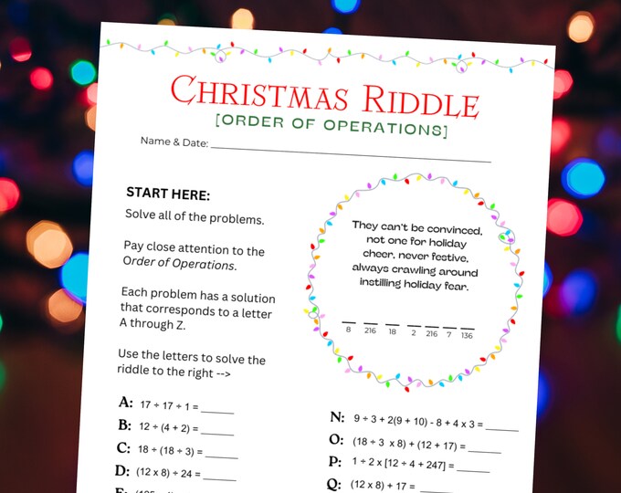 Christmas Worksheet No Prep Order of Operations Math Practice ...